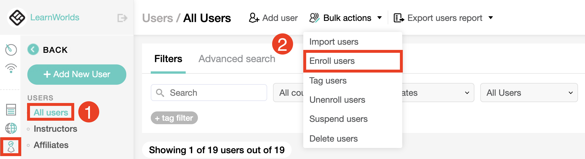 How to bulk enroll your users : LearnWorlds Help Center