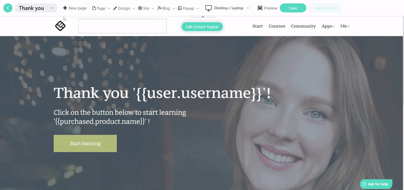 How to Set up and Customize your Thank You Page : LearnWorlds Help Center