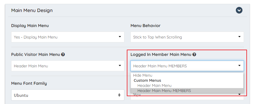 Design Settings » Main Menu Design : Solution Center