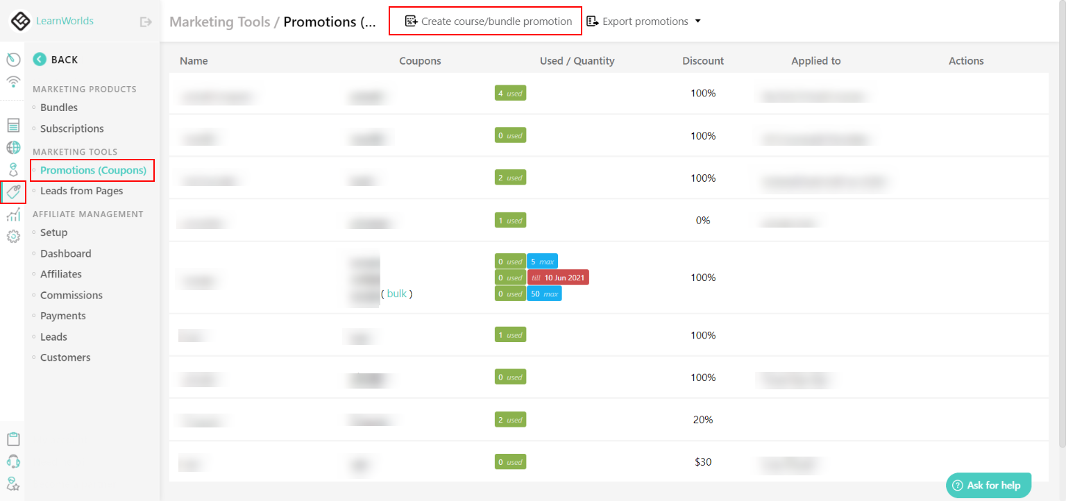 How to Create Bulk Coupons : LearnWorlds Help Center