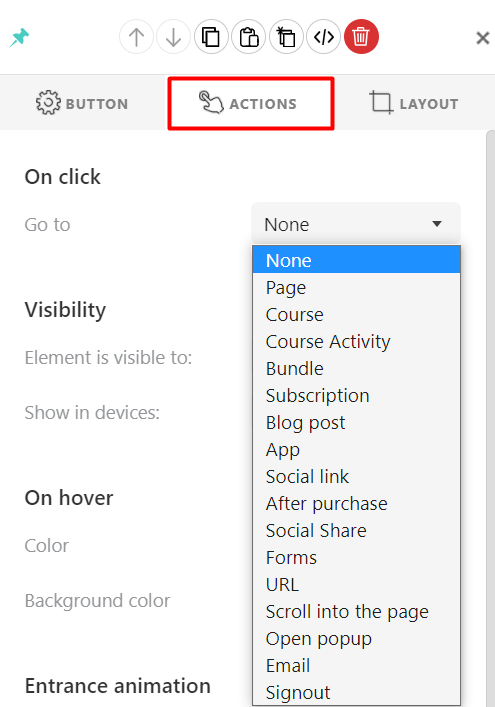 How to Use the On-click Actions : LearnWorlds Help Center