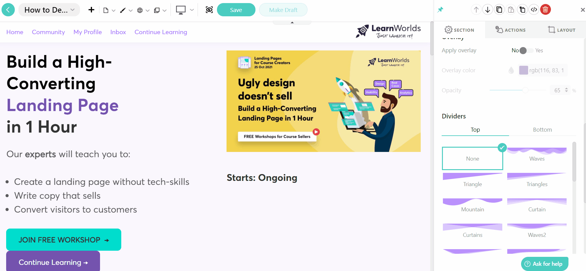Section Dividers & Overlays : LearnWorlds Help Center