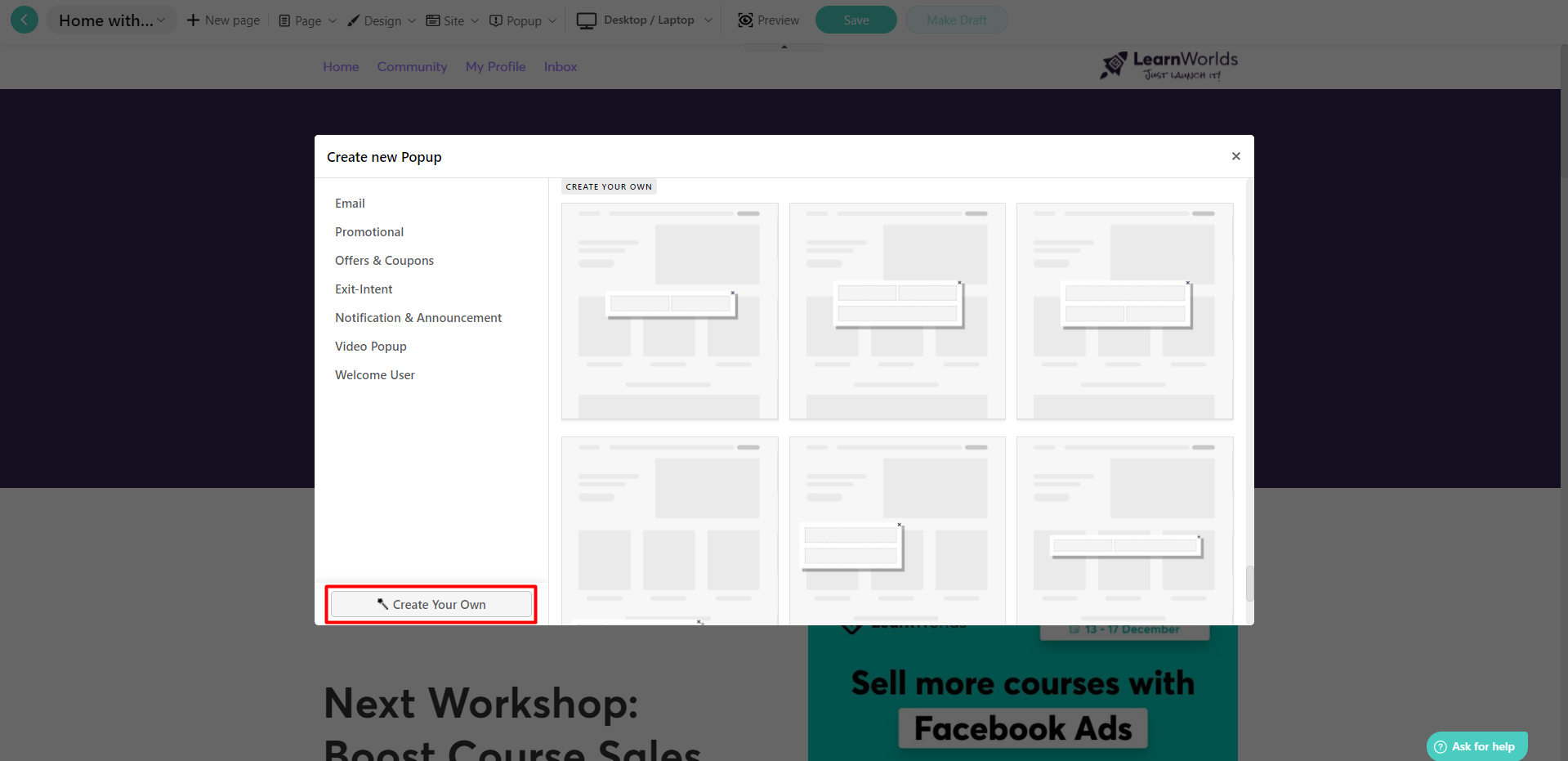 How to Create a Marketing Form Popup : LearnWorlds Help Center