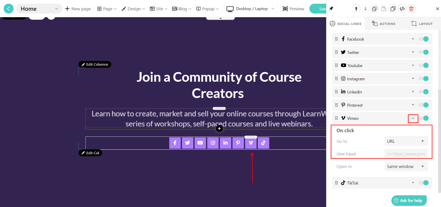 How to Add and Customize the Social Widget : LearnWorlds Help Center