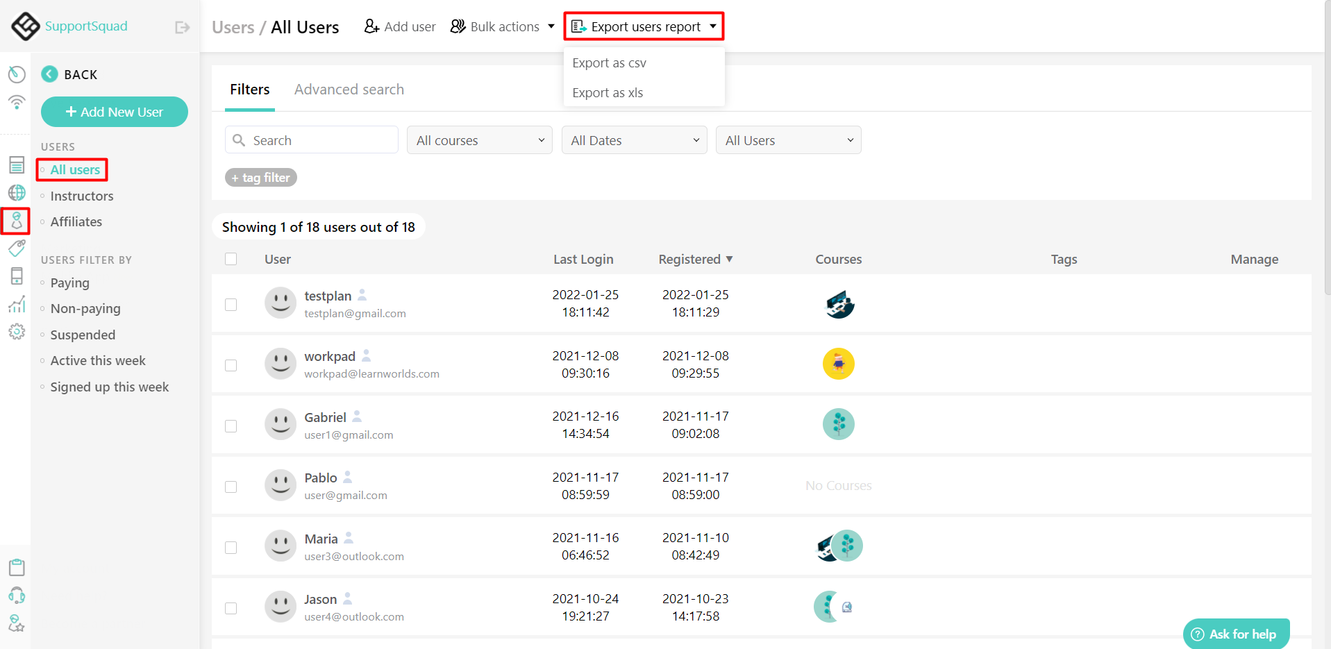 How to Download/Export your School Data : LearnWorlds Help Center