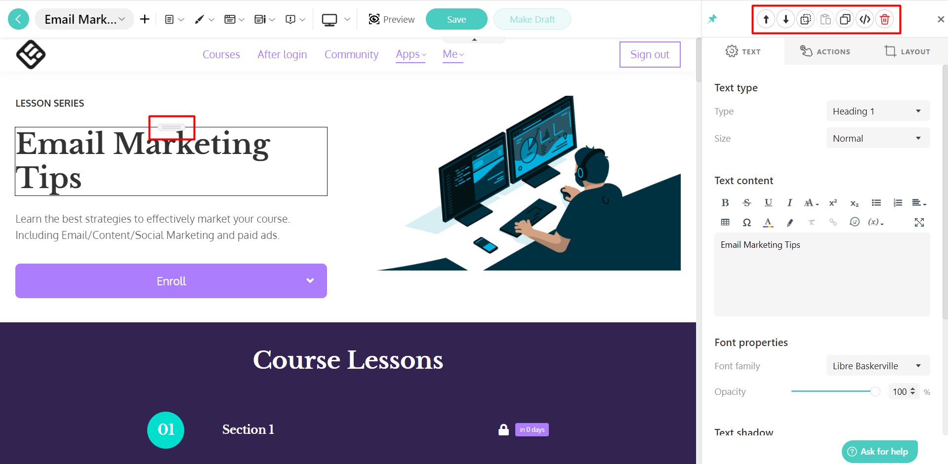 How to Add, Delete and Move Widgets in your Pages' Sections : LearnWorlds Help Center