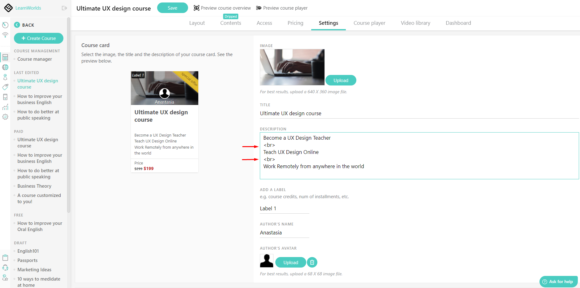 How to Edit the Preview Card of your Courses : LearnWorlds Help Center