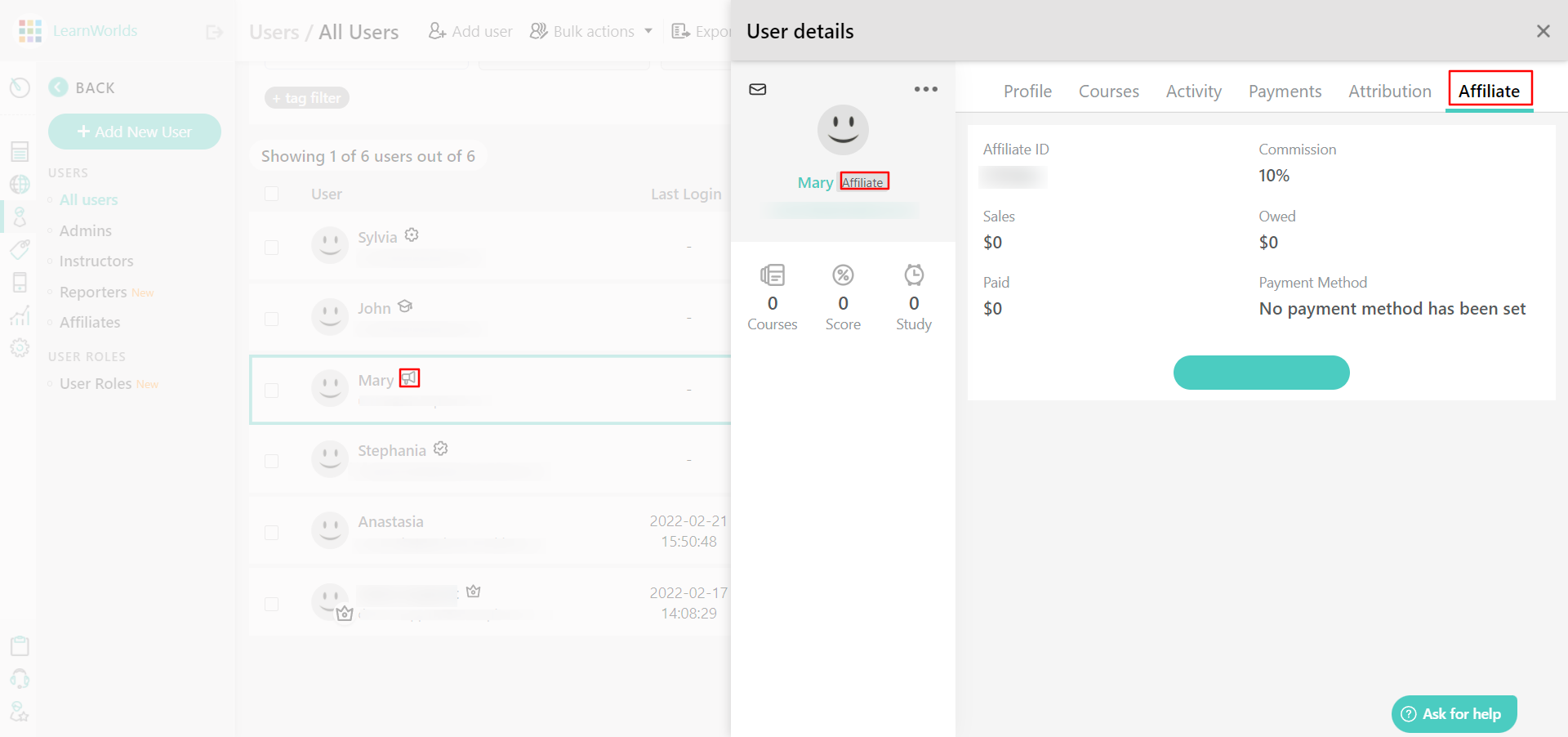 User Management Page : LearnWorlds Help Center