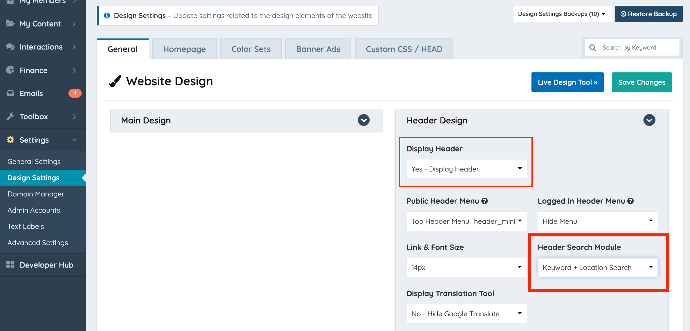 Design Settings » Header Search | Brilliant Directories Documentation ...