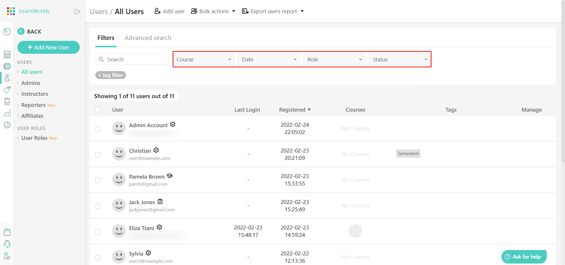 How to Add a New User - Search Users : LearnWorlds Help Center