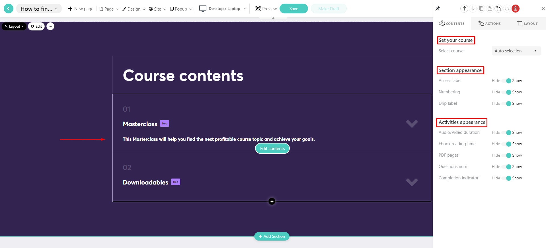 How to Customize the Course Layout Page - Course Contents Section ...