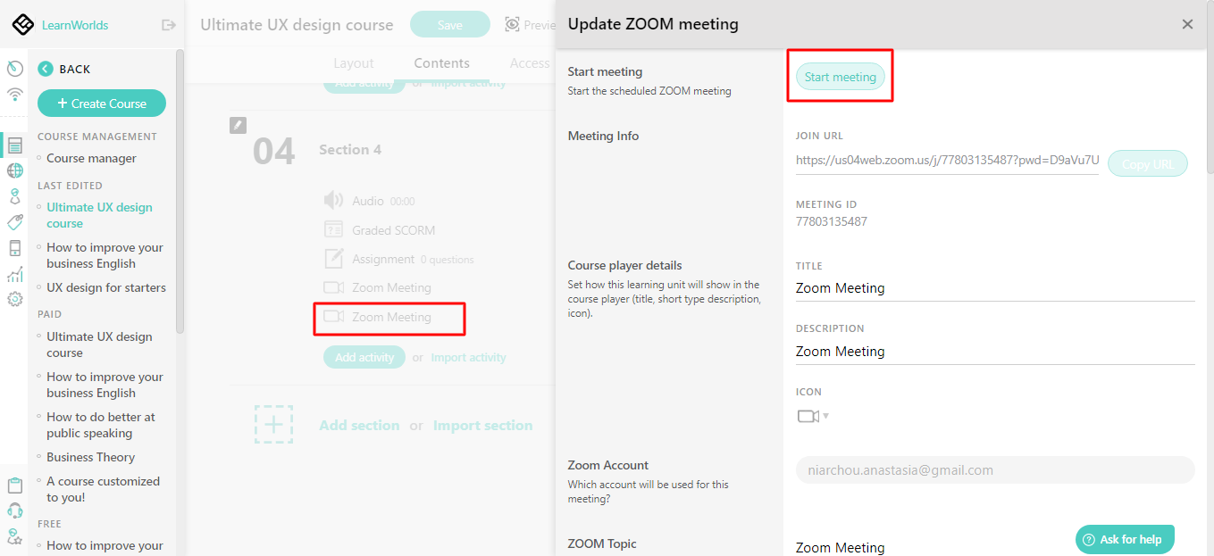 How to Create a Zoom Learning Activity : LearnWorlds Help Center