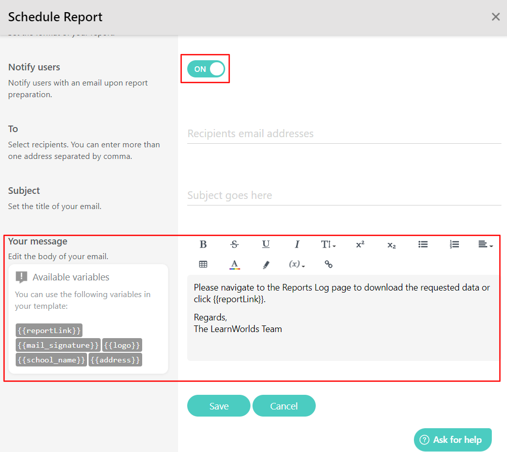 How to Schedule Reports : LearnWorlds Help Center