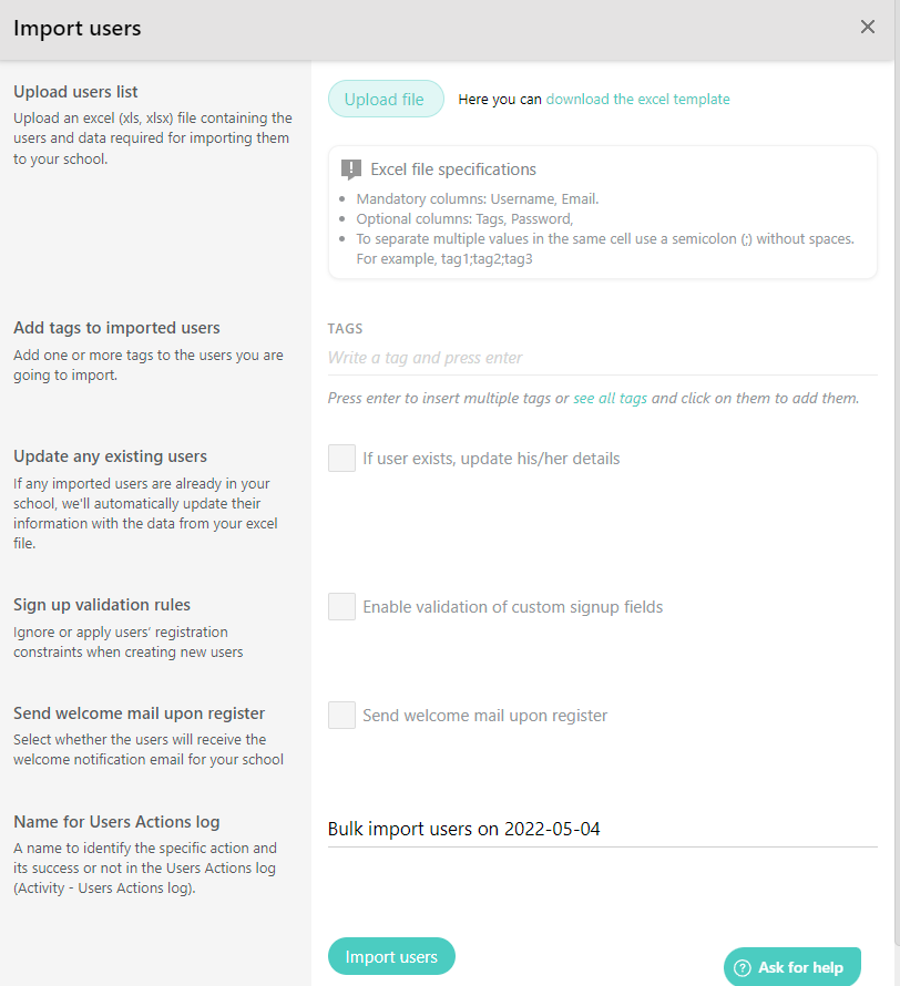 How to Bulk Import Users : LearnWorlds Help Center