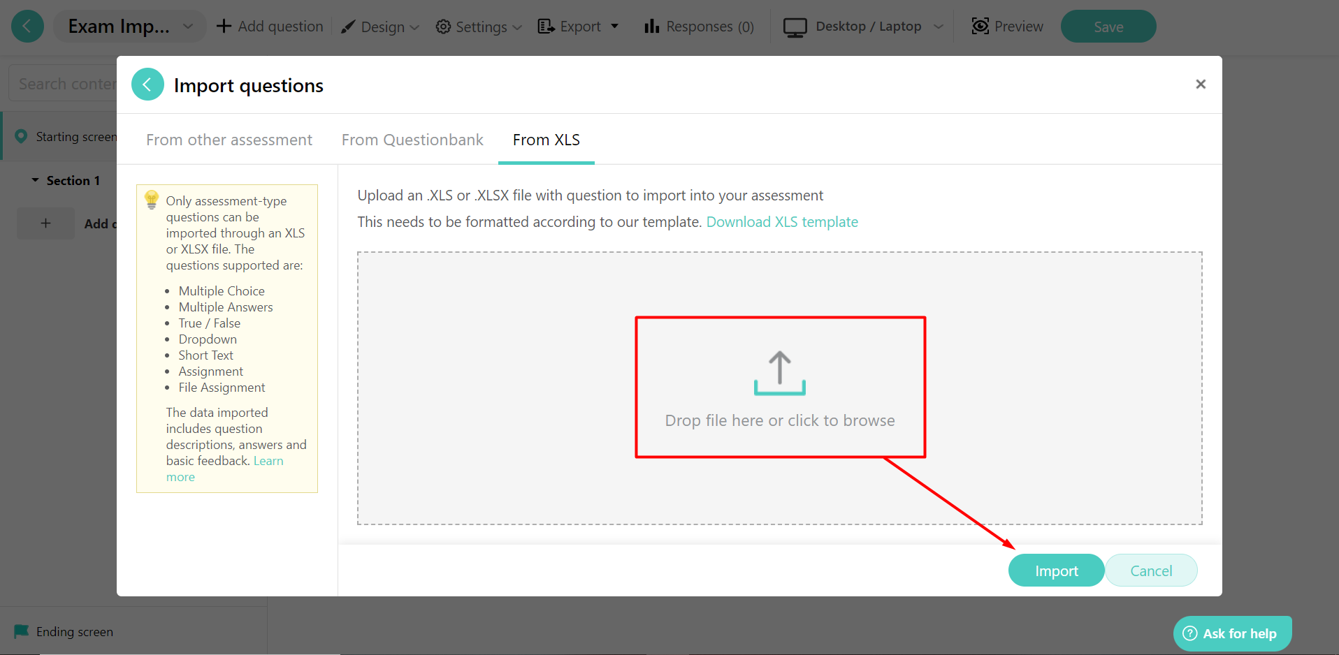 How to Import Questions to an Assessment from an XLS File : LearnWorlds ...
