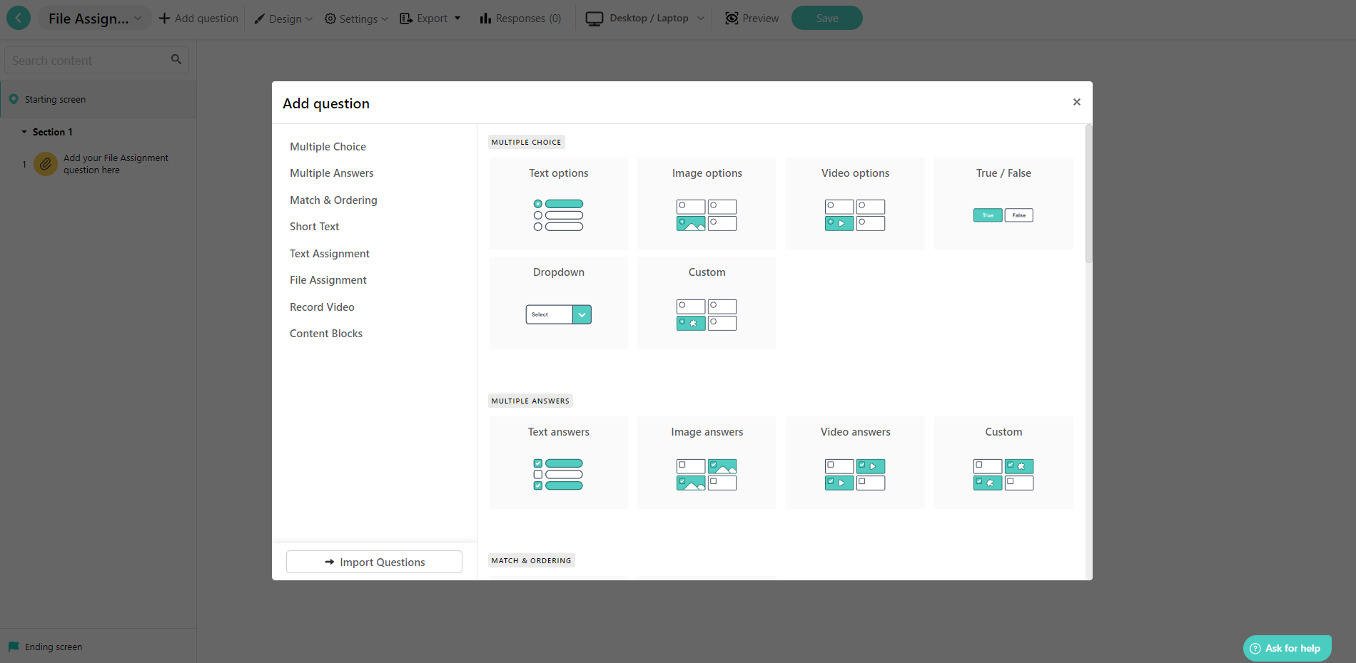 How to Add and Customize the Assessment questions : LearnWorlds Help Center
