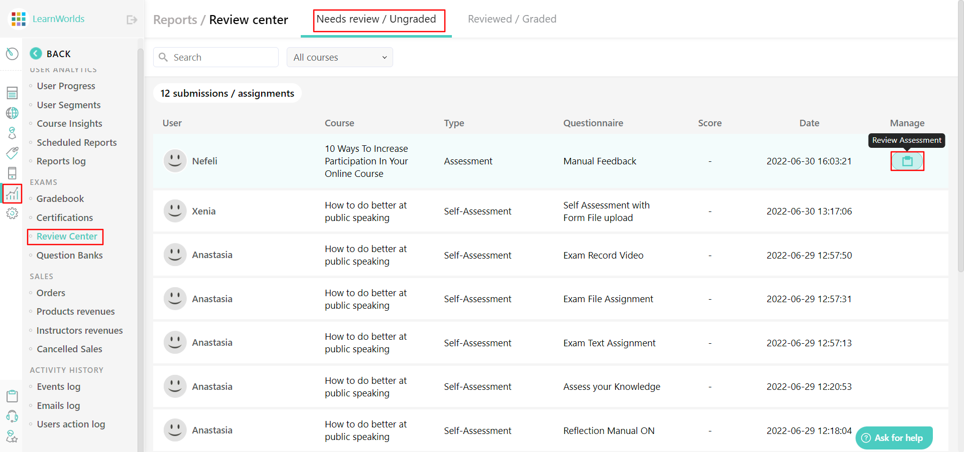 How to Grade Assessments or Provide Feedback (Review Center ...
