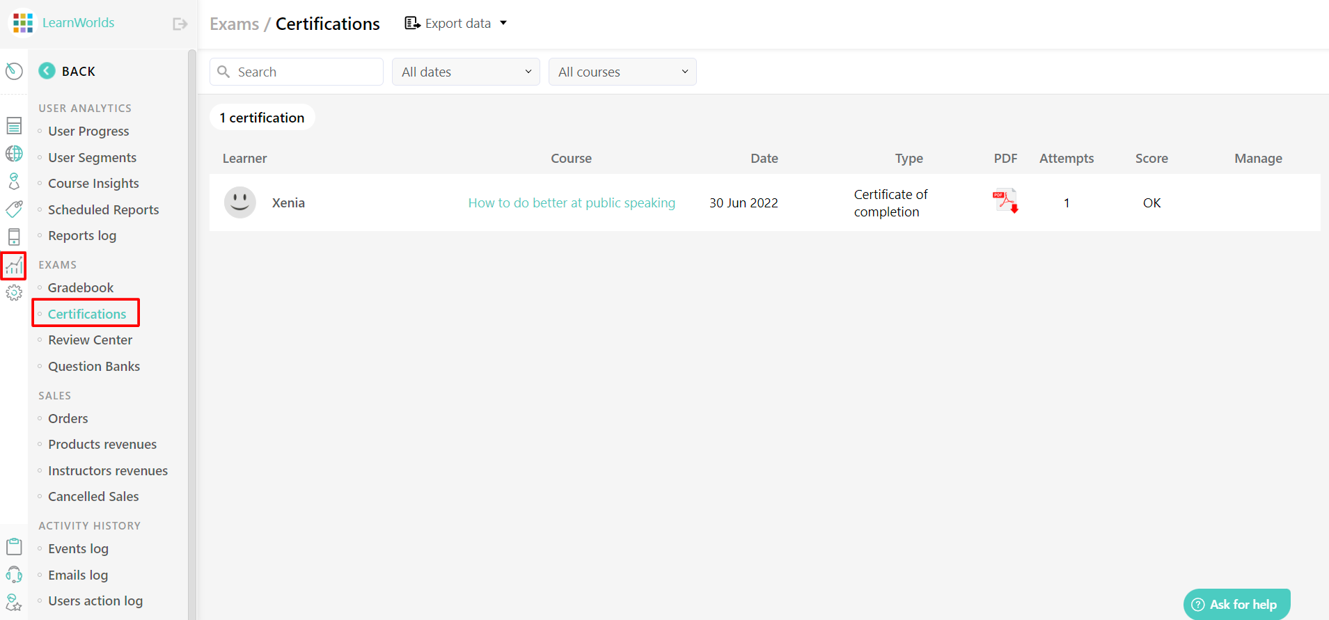 How to Create a Certificate of Knowledge : LearnWorlds Help Center