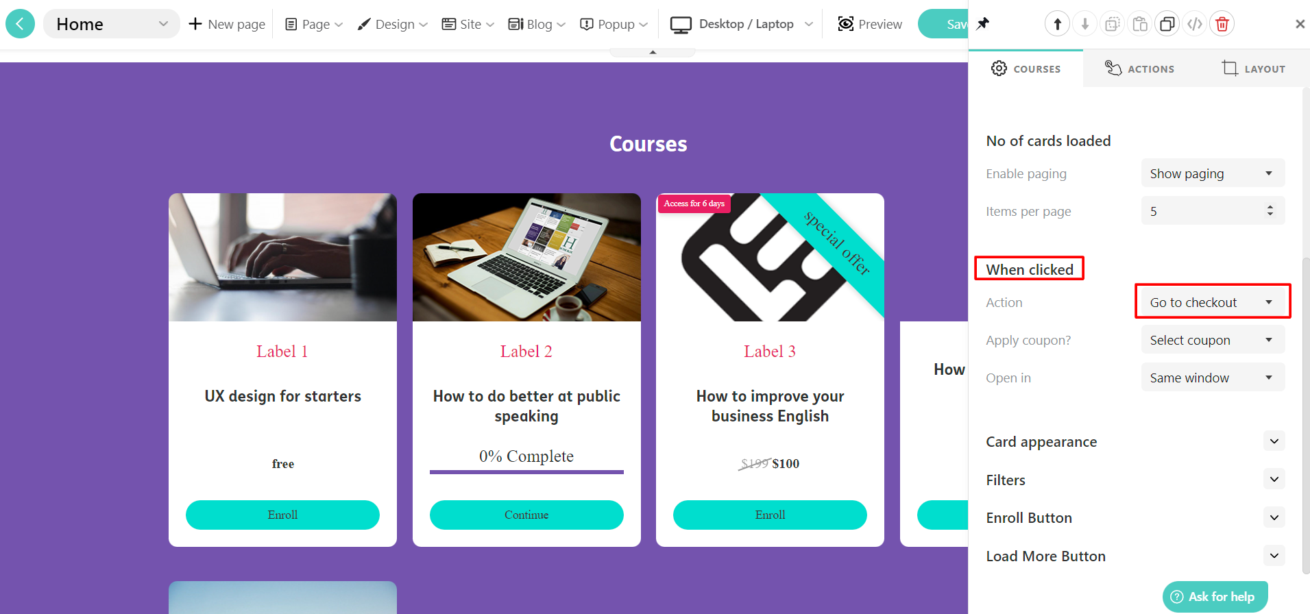 How to Customize the Courses Page - Courses Sections : LearnWorlds Help ...