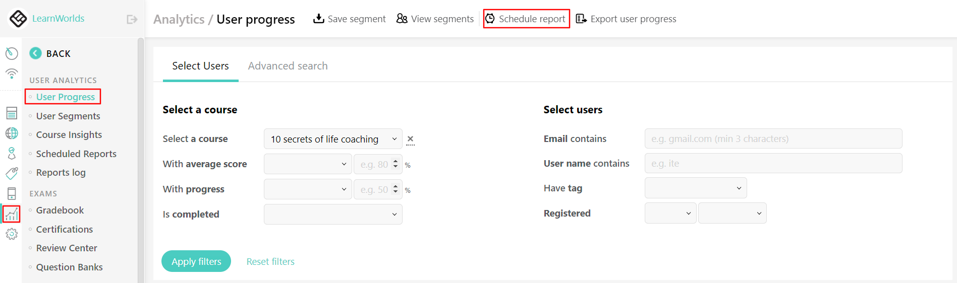 How to Schedule Reports : LearnWorlds Help Center