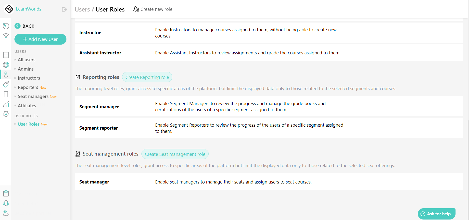 How to Create a Seat Management Role : LearnWorlds Help Center