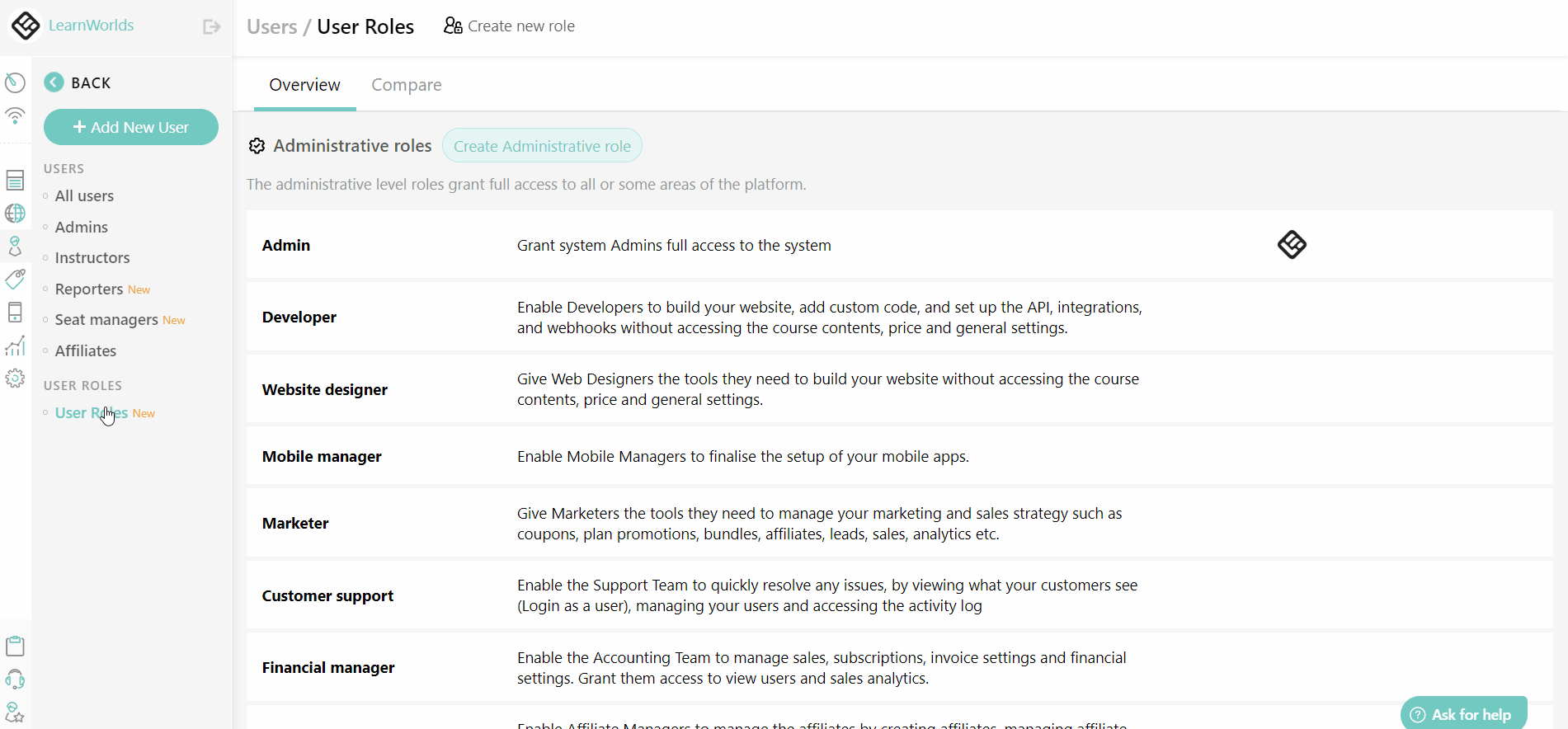 How to Create a Seat Management Role : LearnWorlds Help Center