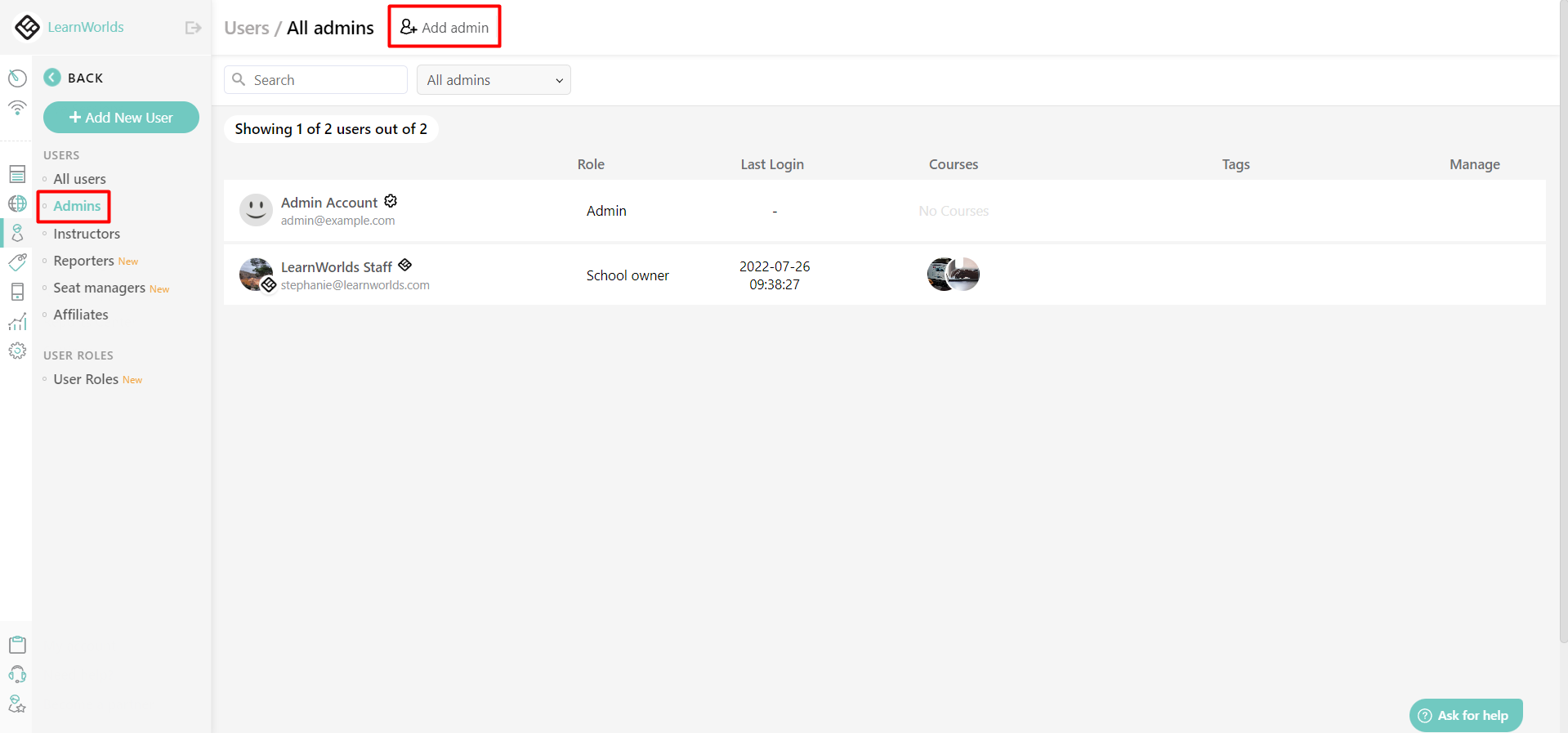 How to Create an Admin Account : LearnWorlds Help Center