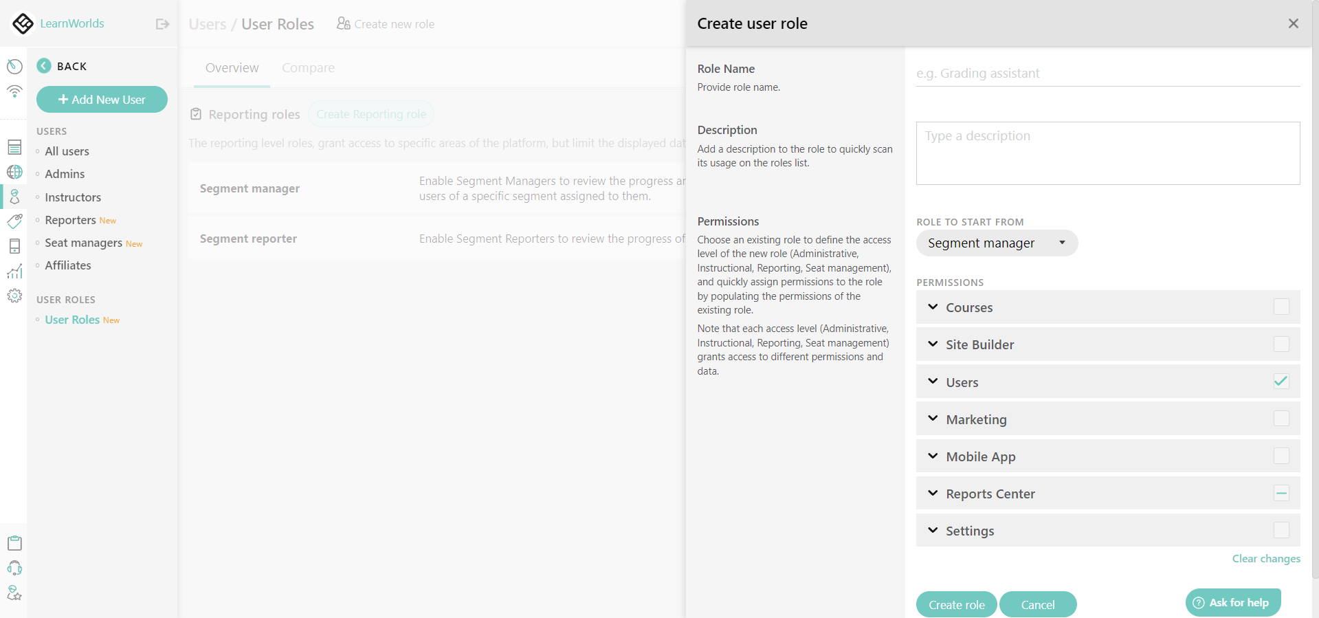How to Create a Reporting Role : LearnWorlds Help Center