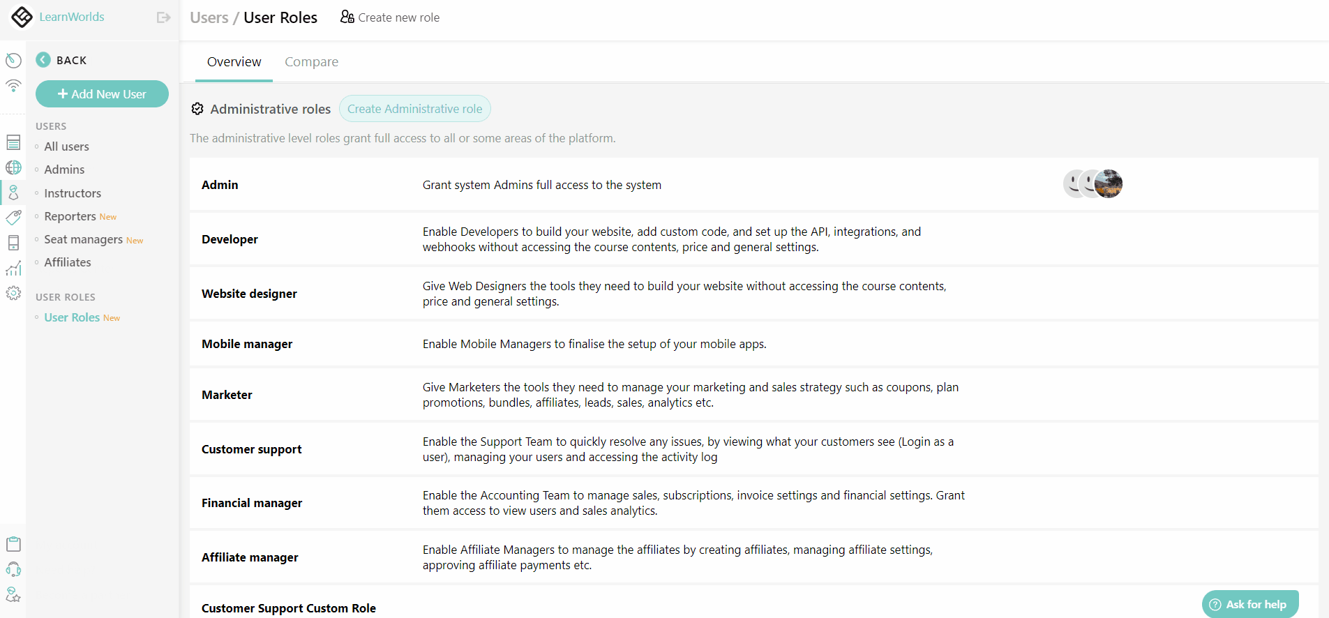 How to Create a Reporting Role : LearnWorlds Help Center