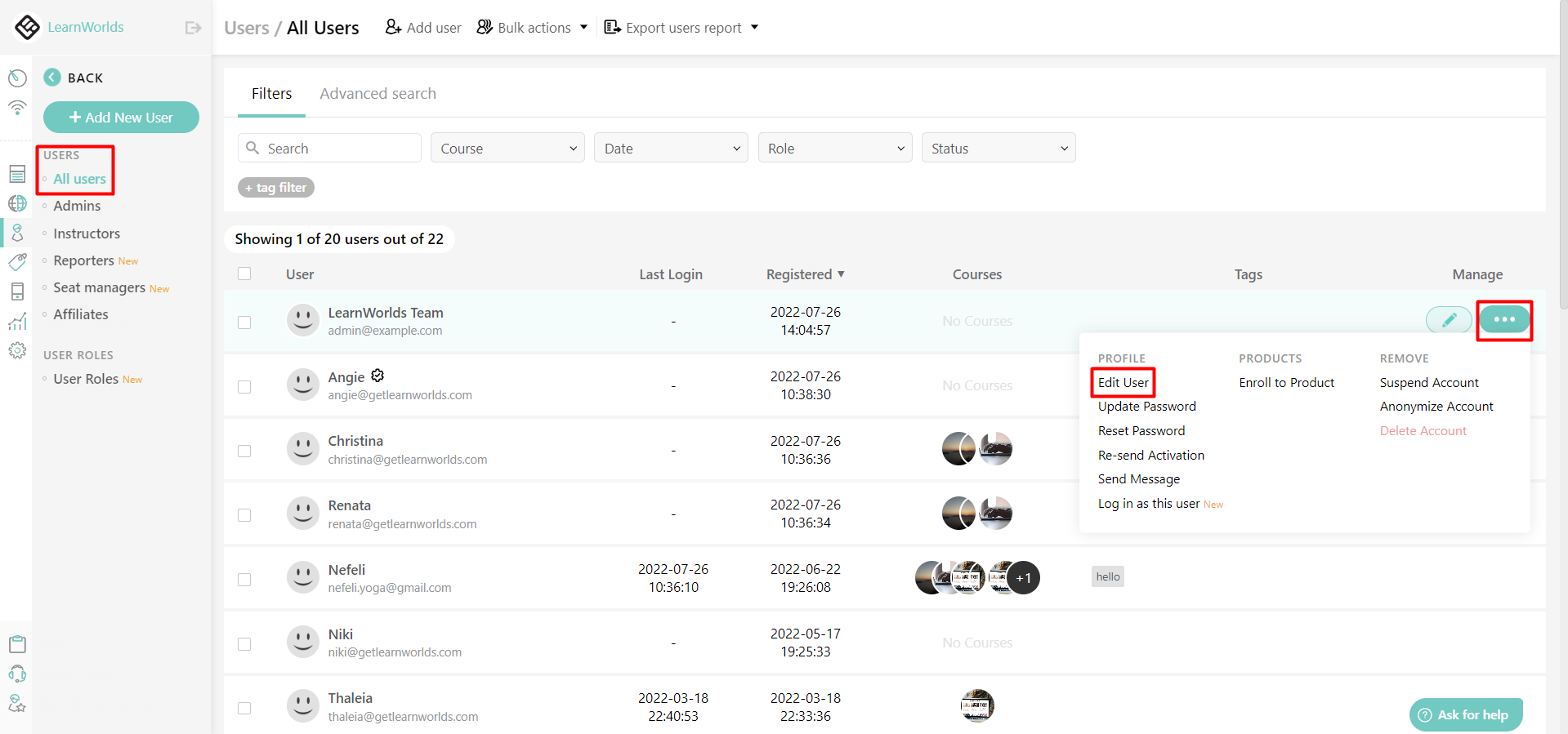How to Create a Reporting Role : LearnWorlds Help Center