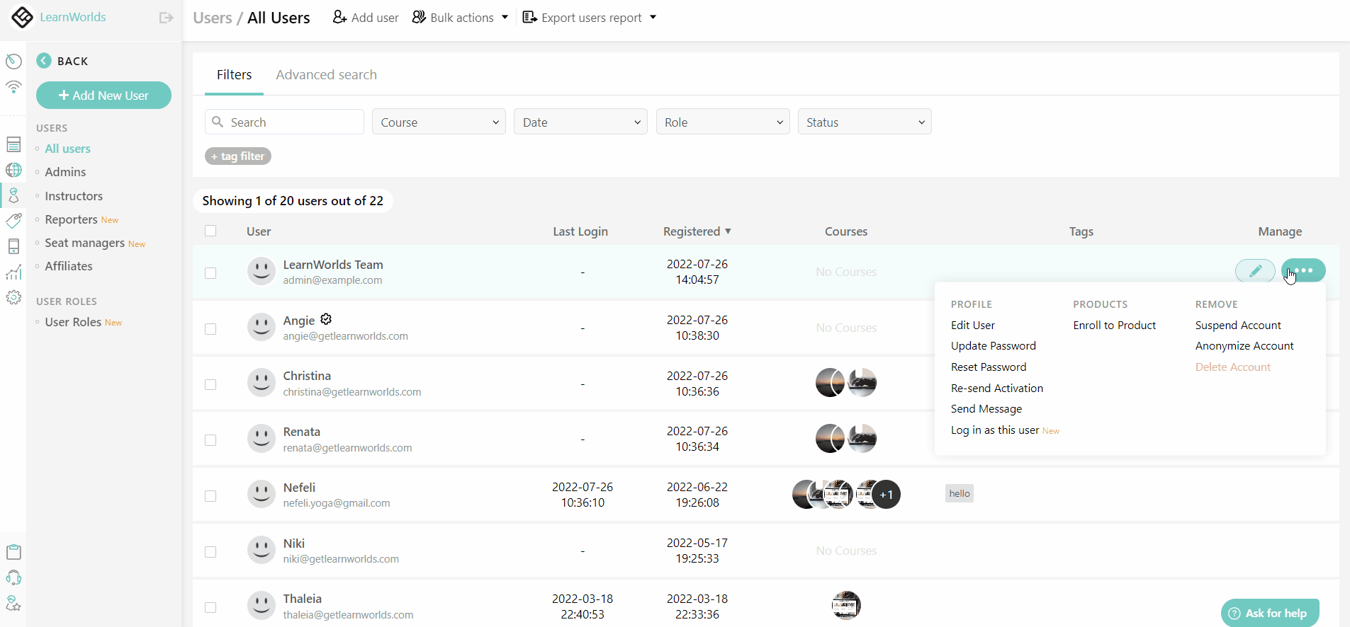 How to Create a Reporting Role : LearnWorlds Help Center