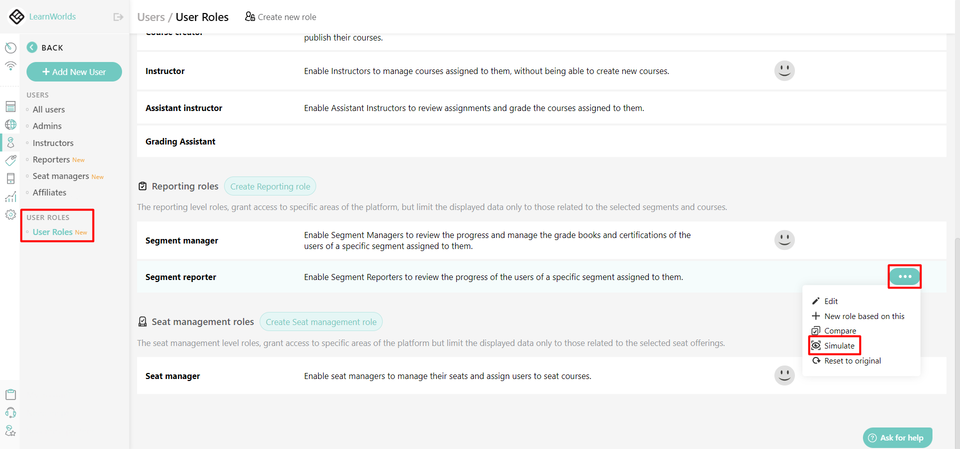 How to Create a Reporting Role : LearnWorlds Help Center