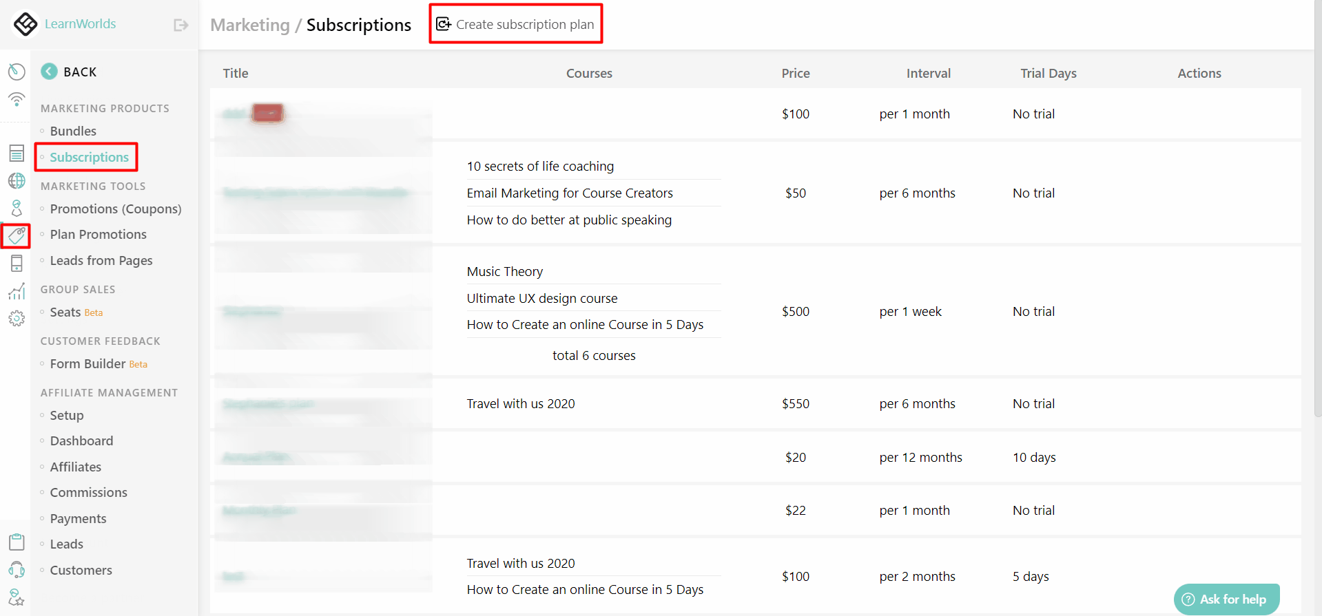 General Overview: Subscriptions : LearnWorlds Help Center