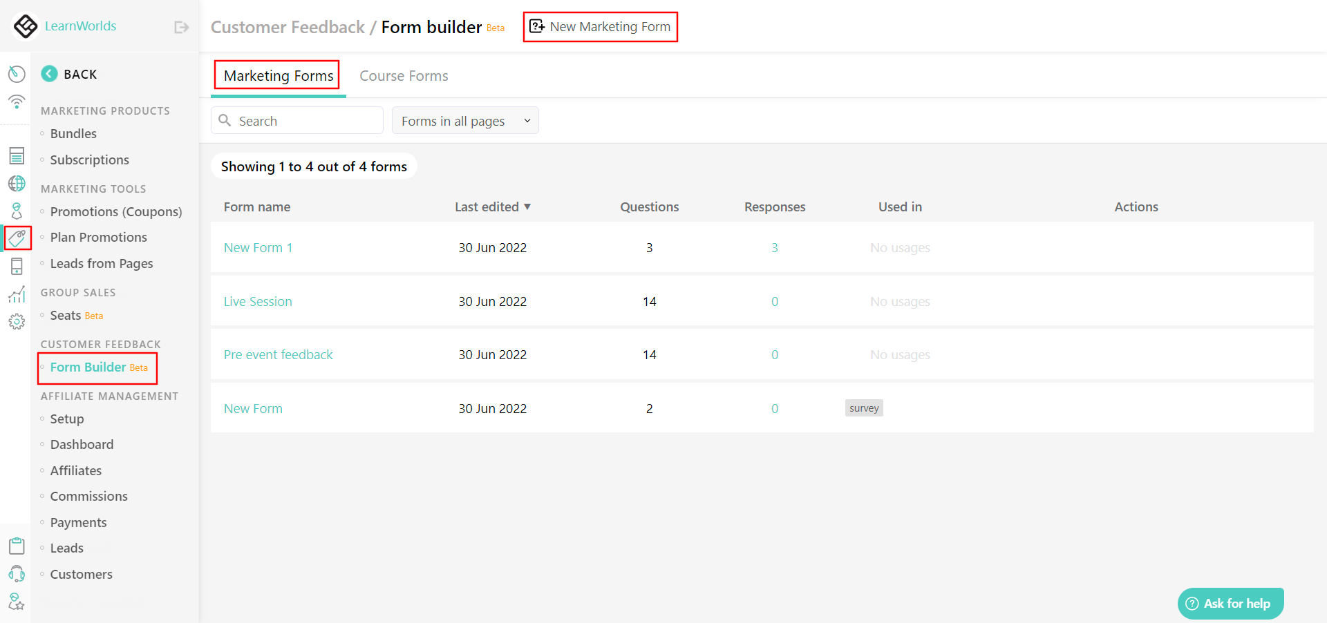 How to Create Marketing Forms : LearnWorlds Help Center