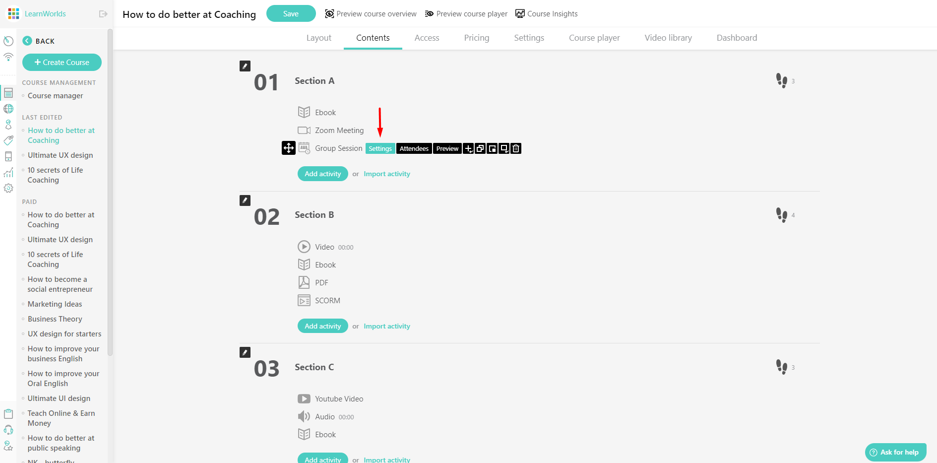 How to Create a Group Session Learning Activity : LearnWorlds Help Center
