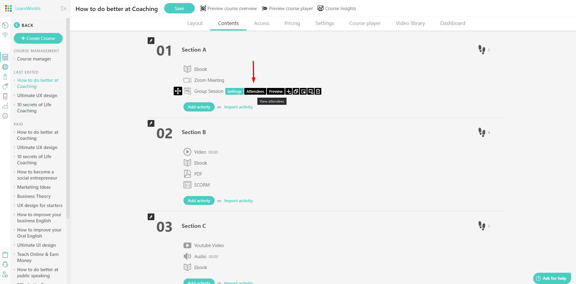 How to Create a Group Session Learning Activity : LearnWorlds Help Center