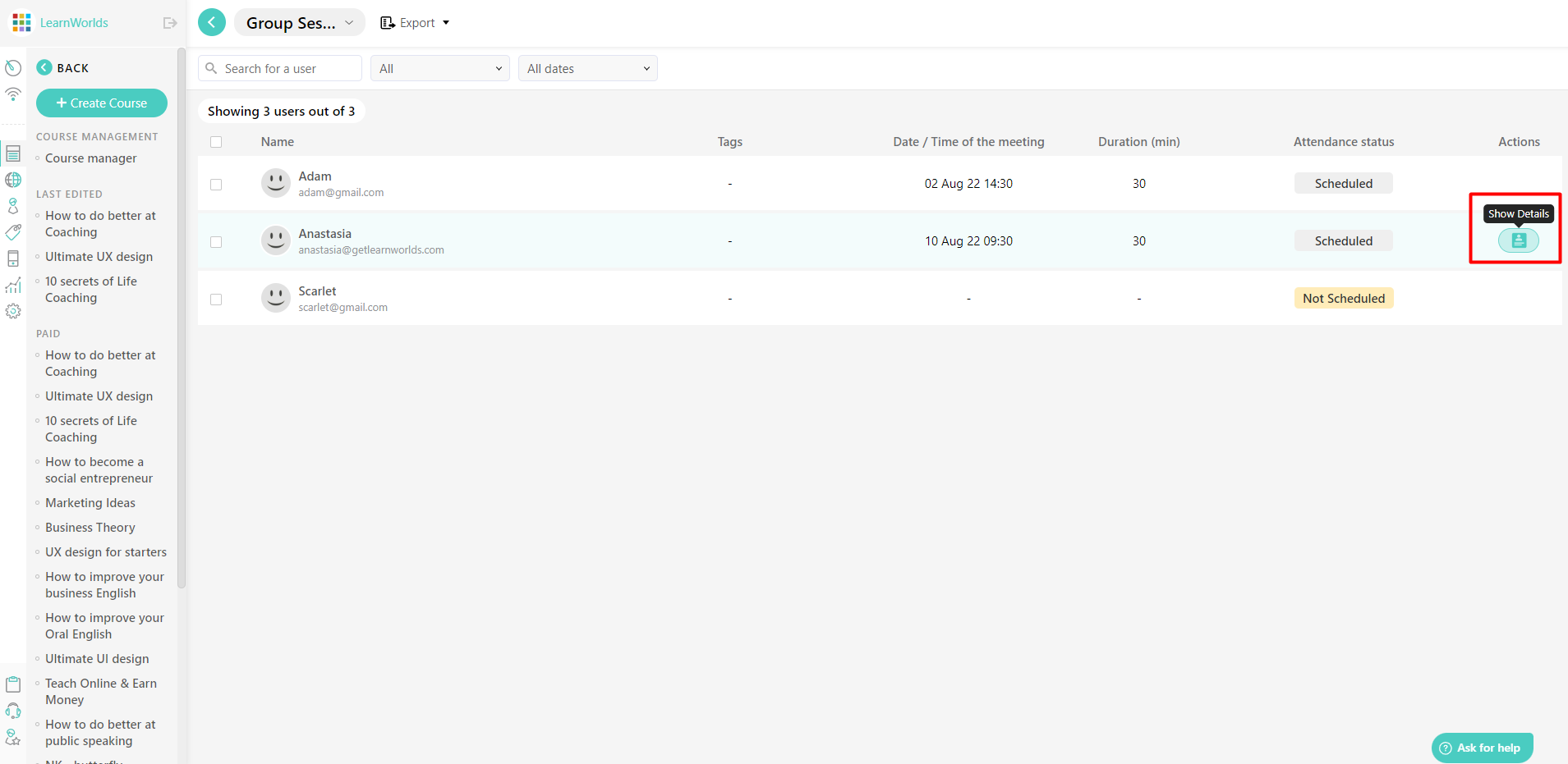 How to Create a Group Session Learning Activity : LearnWorlds Help Center
