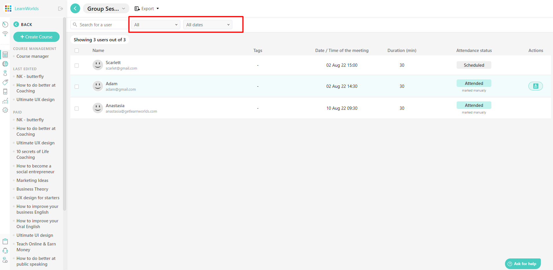 How to Create a Group Session Learning Activity : LearnWorlds Help Center