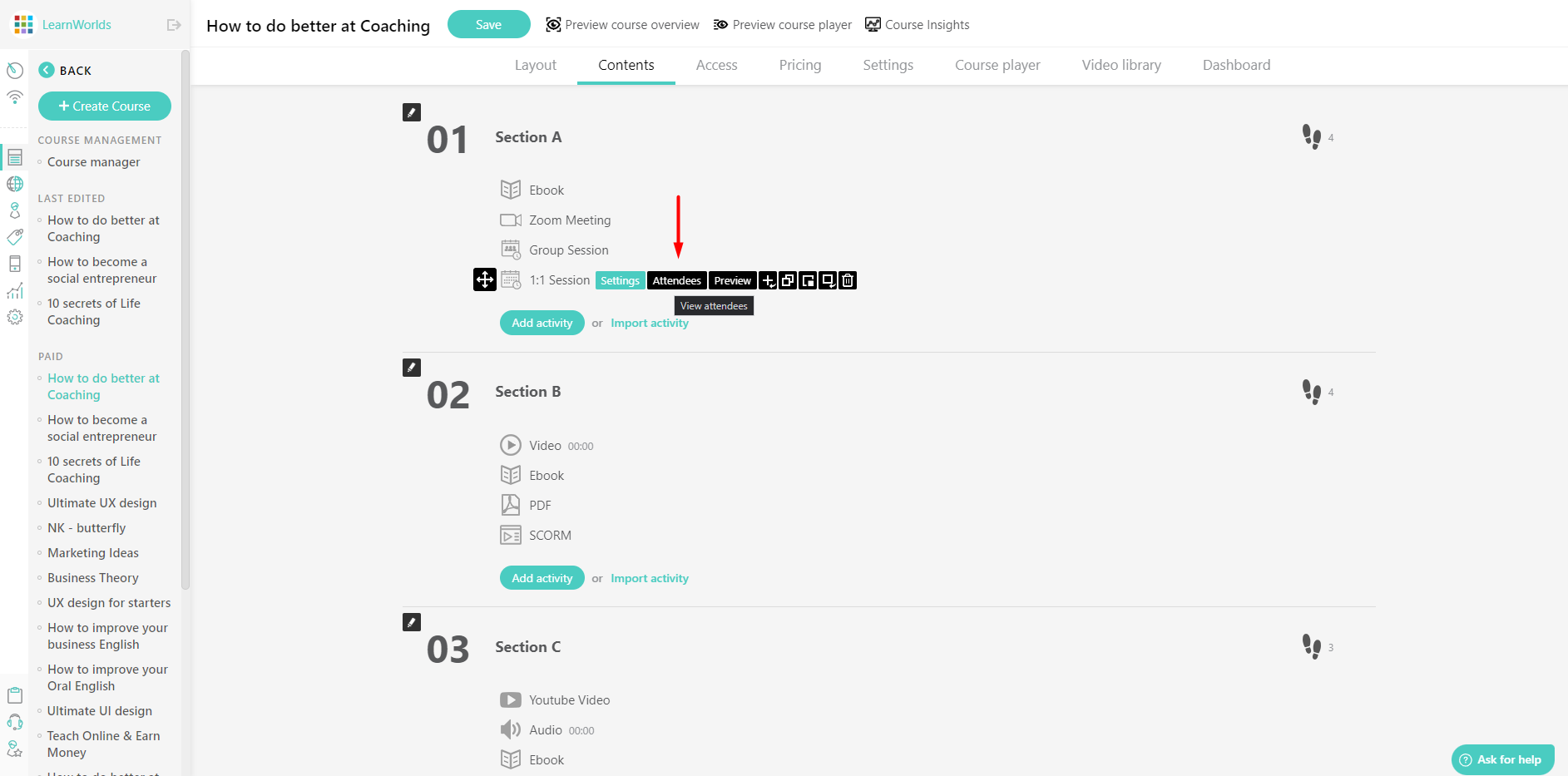 How to Create a 1:1 Session Learning Activity : LearnWorlds Help Center