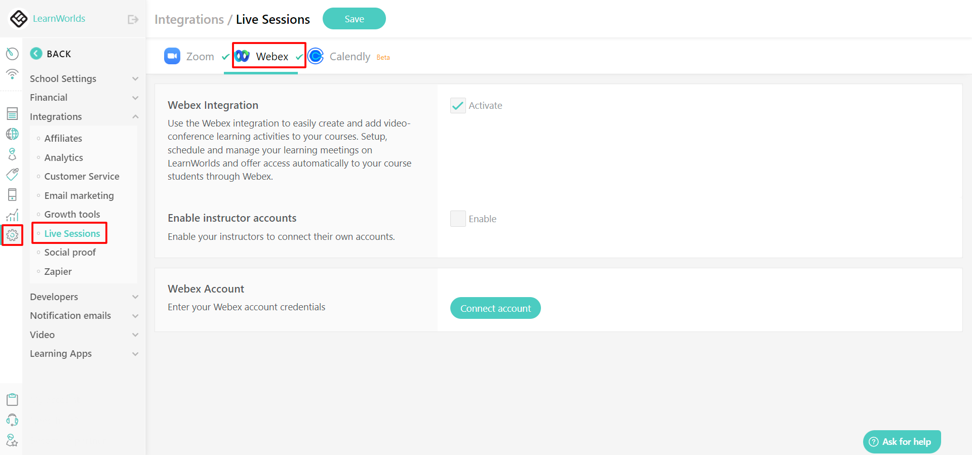 How to Integrate Webex with your LearnWorlds School : LearnWorlds Help ...