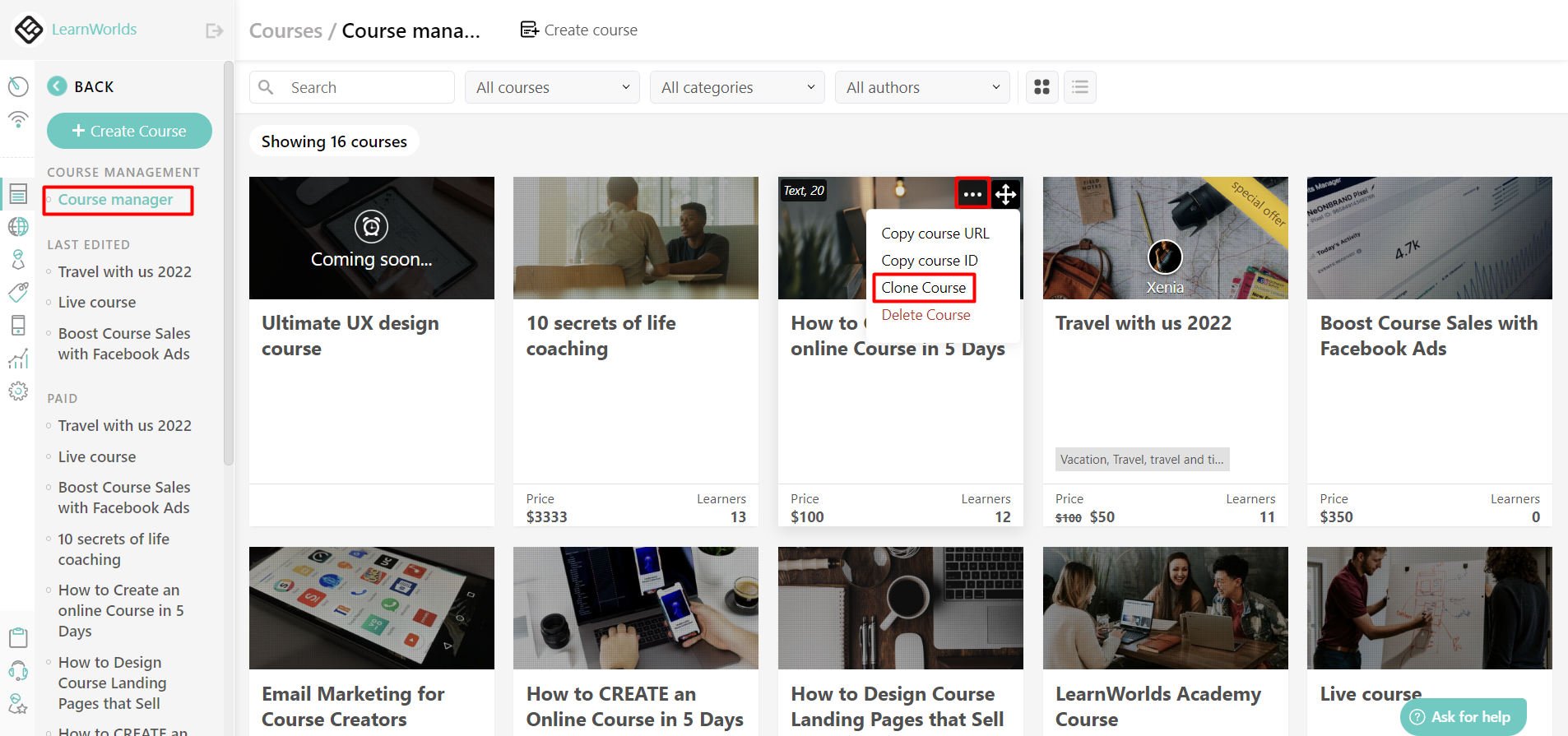 How to Duplicate/Clone a Course : LearnWorlds Help Center