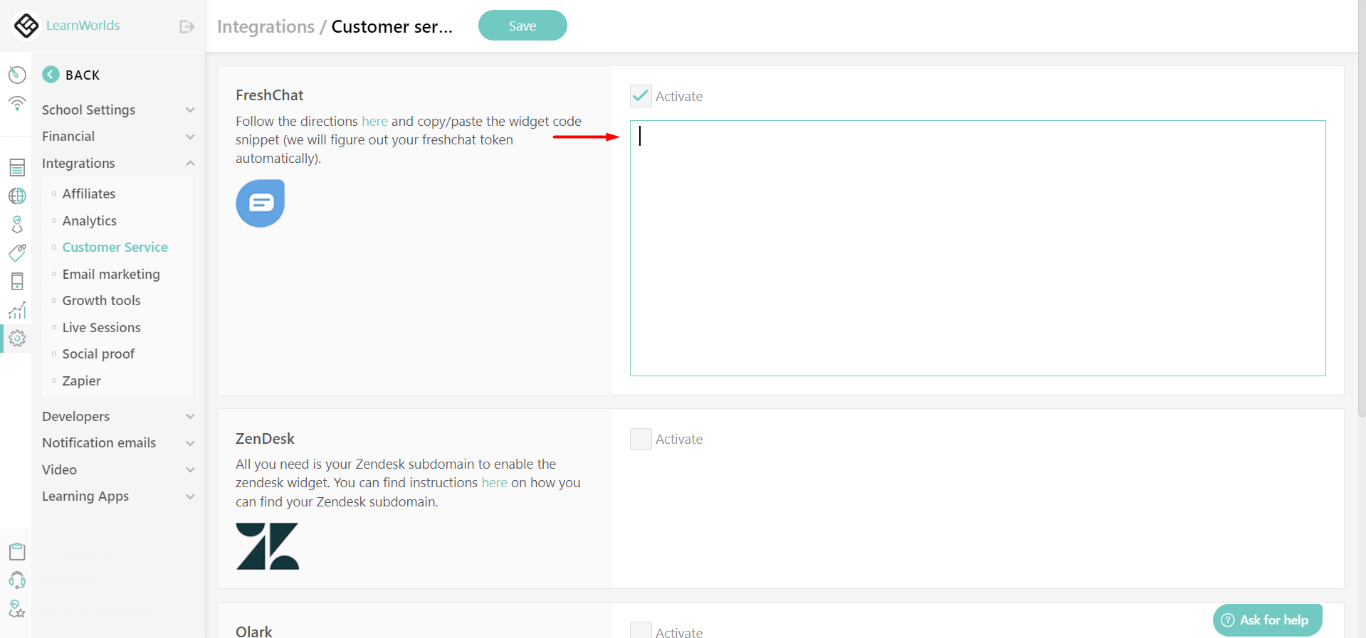 How to Integrate FreshChat with your LearnWorlds School : LearnWorlds ...
