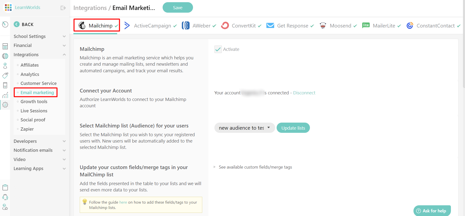 How to Integrate MailChimp with your LearnWorlds School : LearnWorlds Help Center