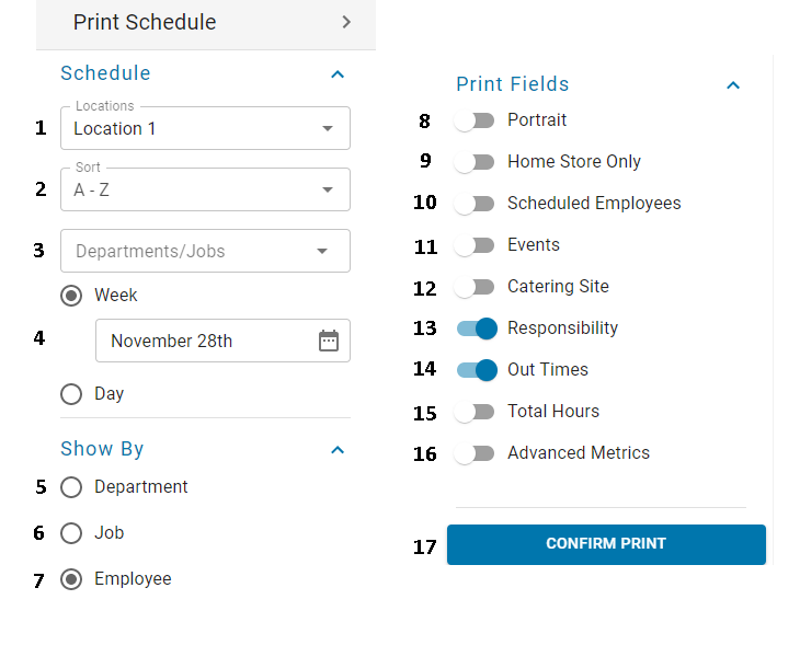 Schedule Calendar: Print Options : Support Center
