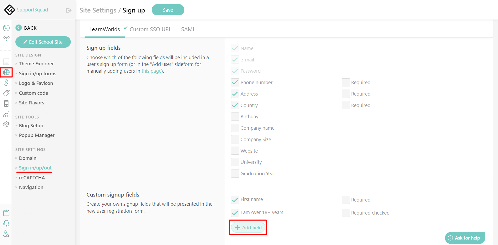 How to Add Custom Sign up Fields in the Sign Up Form : LearnWorlds Help ...