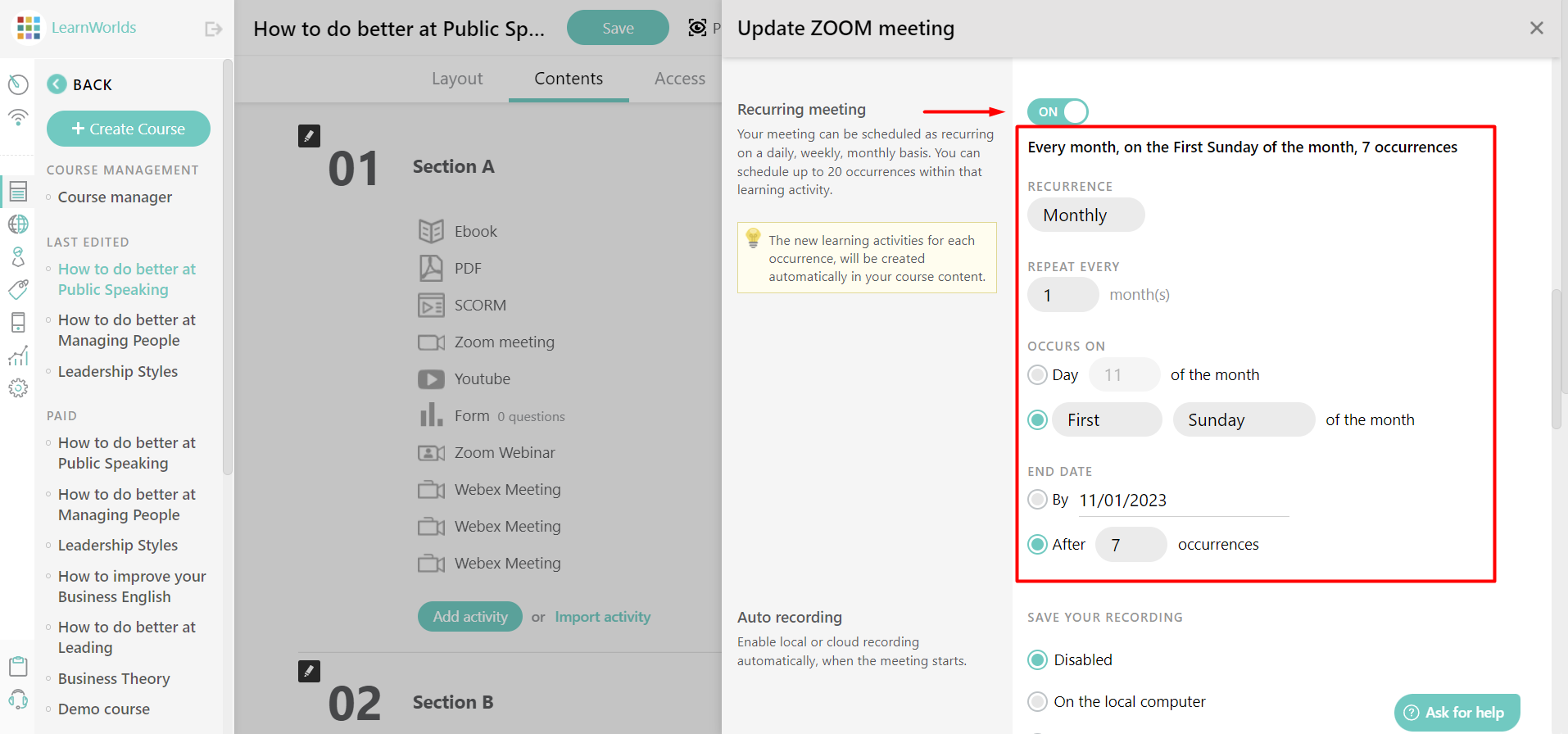 How to Create a Zoom Learning Activity : LearnWorlds Help Center