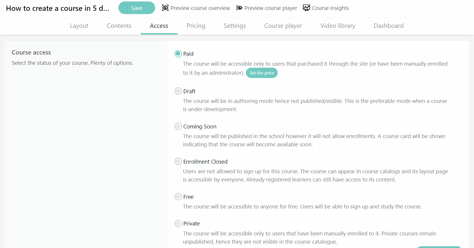 How to Edit the Access of your Courses : LearnWorlds Help Center