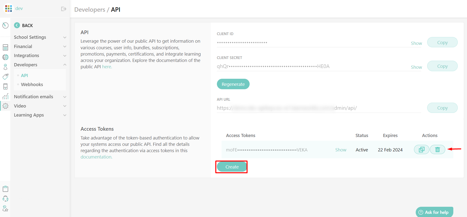 How to Request your API Keys : LearnWorlds Help Center