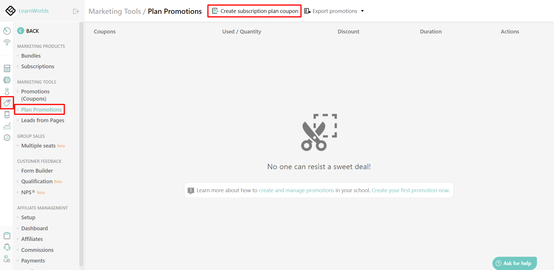 How to Create Subscription Plan Coupons : LearnWorlds Help Center