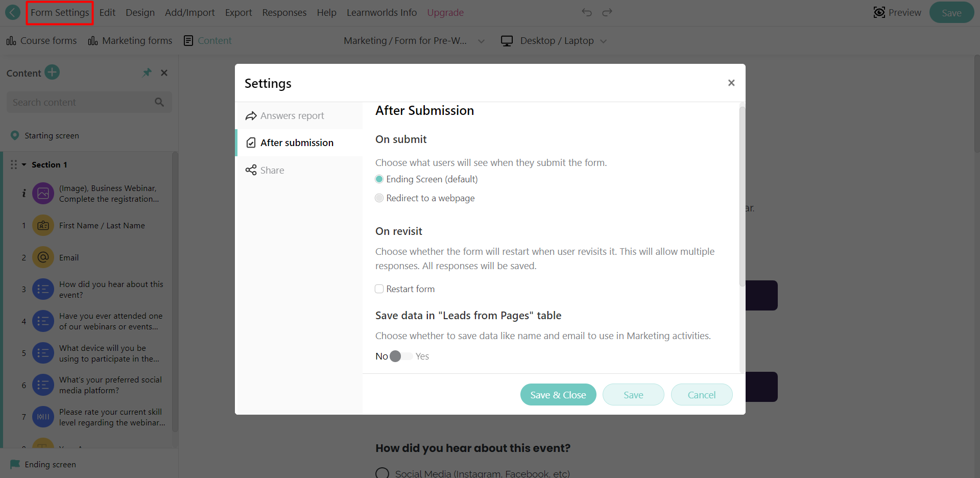 How to Create Marketing Forms : LearnWorlds Help Center